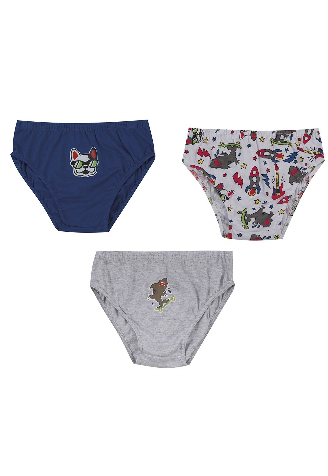 Kit Cueca Infantil Tubarão e Cachorro Sortido
