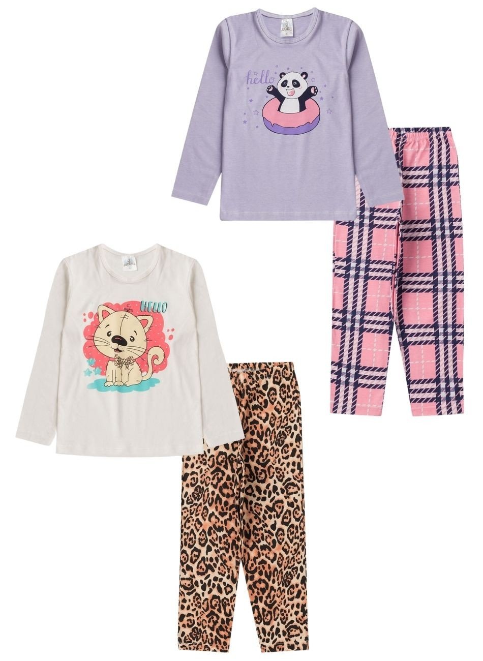 Kit 2 Pijamas Infantis Femininos Manga Longa Donut