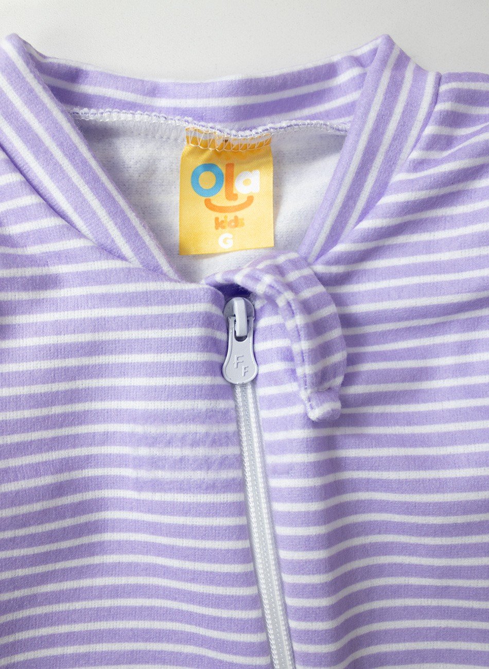 Macacão Soft Bebê Manga Longa Listras Lilás 0153 - Ola Kids